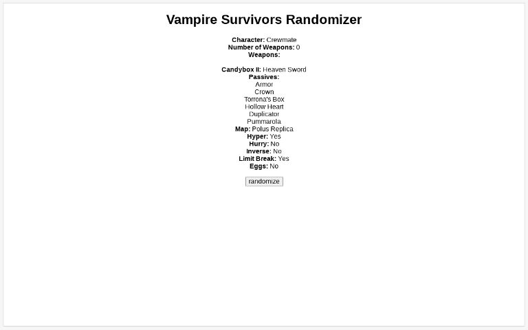 Vampire Survivors Randomizer ― Perchance Generator