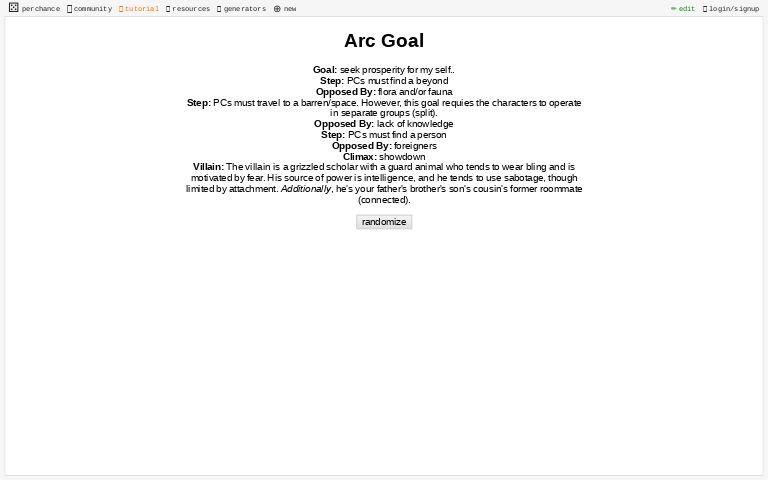 Arc Goal ― Perchance Generator