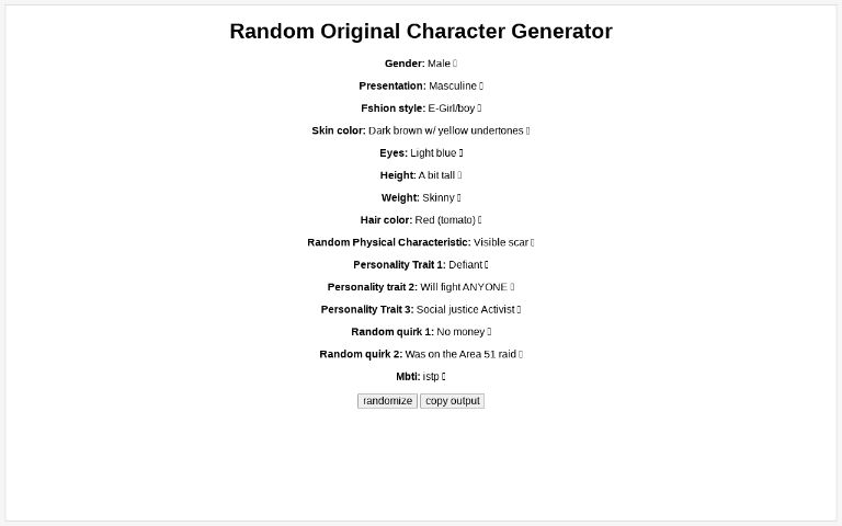 Random Original Character Generator