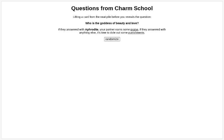 Questions from Charm School ― Perchance Generator
