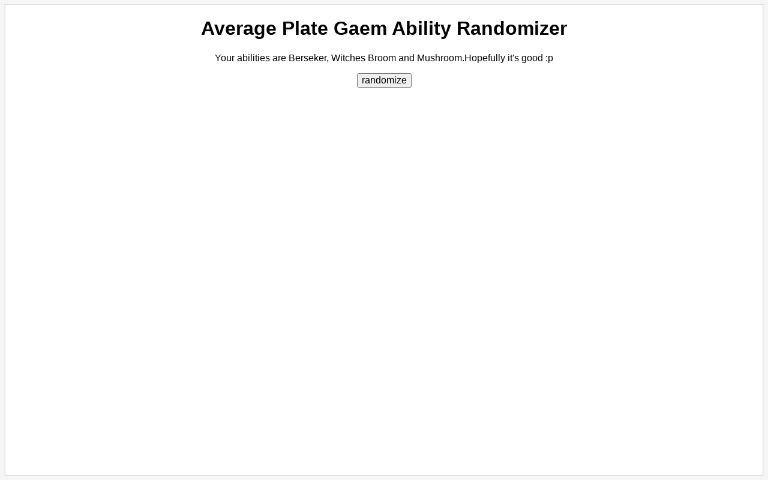 Average Plate Gaem Ability Randomizer ― Perchance Generator