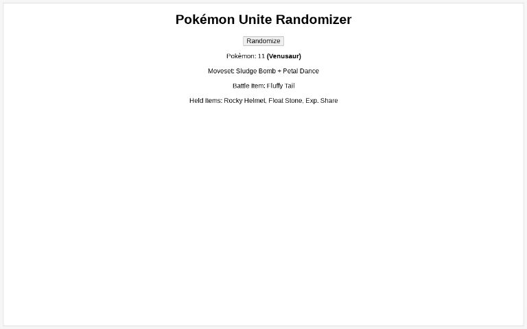Pokémon Unite Randomizer ― Perchance Generator