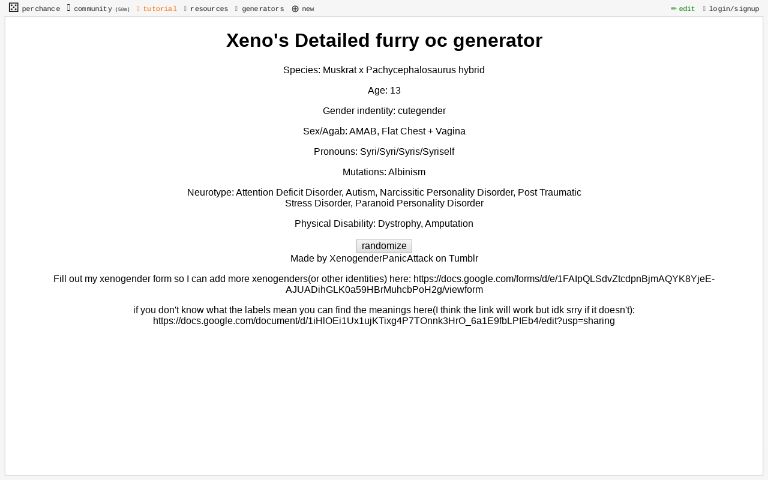 Xeno's Detailed furry oc generator