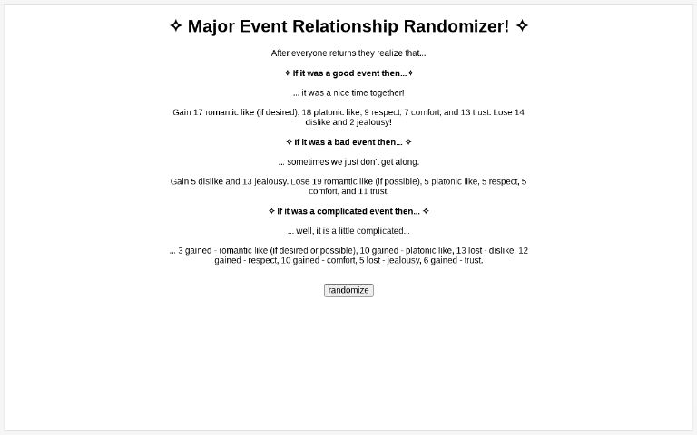 Major Event Relationship Randomizer! ― Perchance Generator