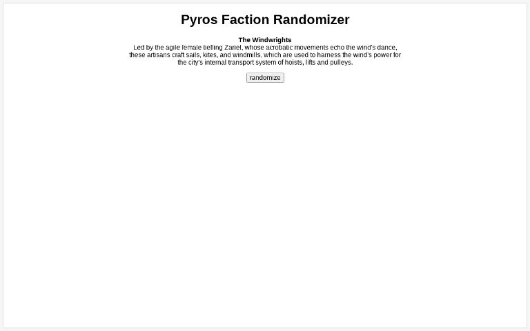 Pyros Faction Randomizer ― Perchance Generator