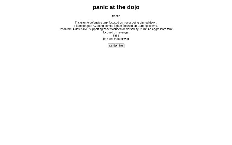 panic at the dojo ― Perchance Generator