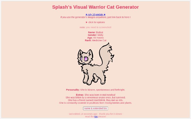 Splash's Visual Warrior Cat Generator