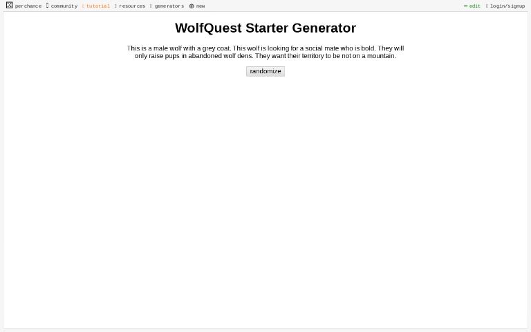 WolfQuest Starter Generator