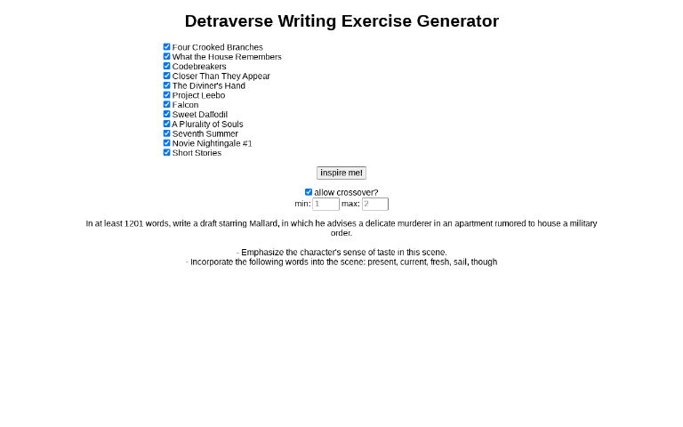 Detraverse Writing Exercise Generator
