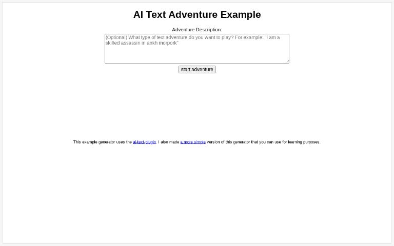 AI Text Adventure Example ― Perchance Generator