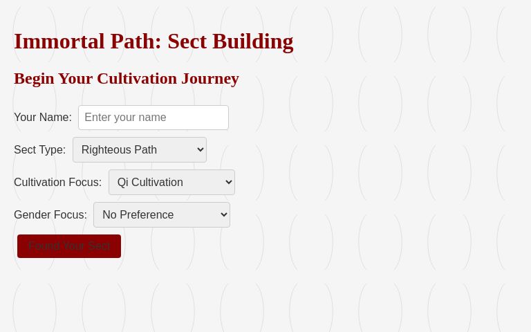 Immortal Path: Sect Building ― Perchance Generator