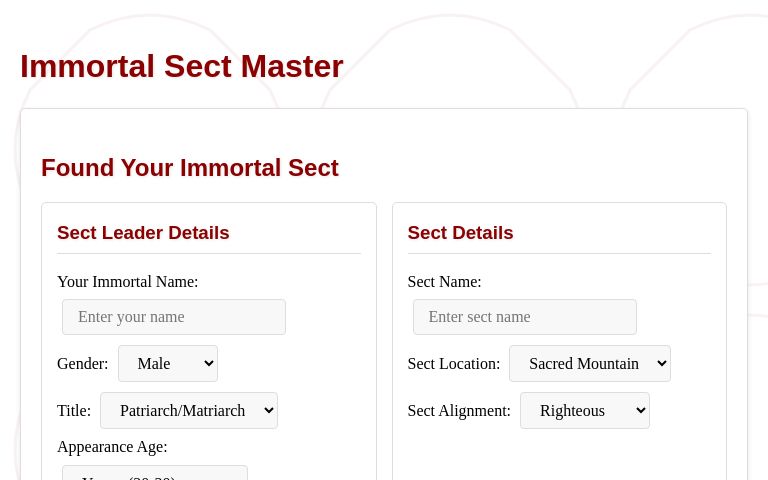 Immortal Sect Master ― Perchance Generator