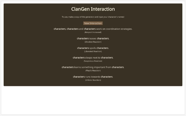 ClanGen Interaction ― Perchance Generator