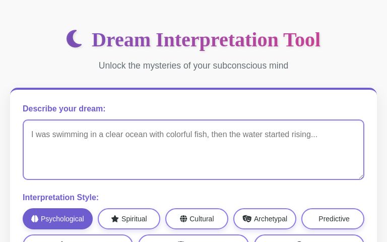 Dream Interpretation Tool ― Perchance Generator