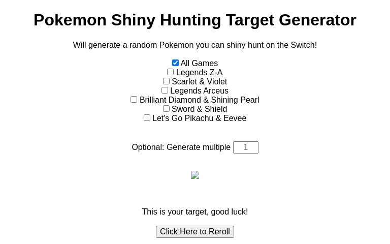 Pokemon Shiny Hunting Target Generator