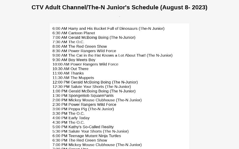 CTV Adult Channel/The-N Junior's Schedule (August 8-September 5, 2023 ...