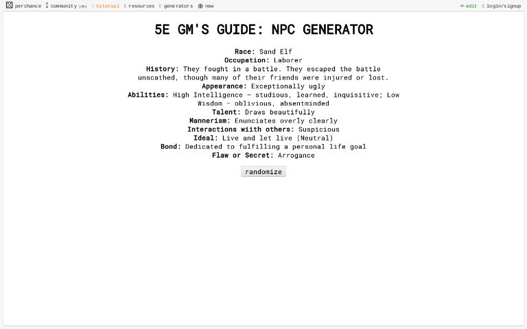5E GM'S GUIDE: NPC GENERATOR