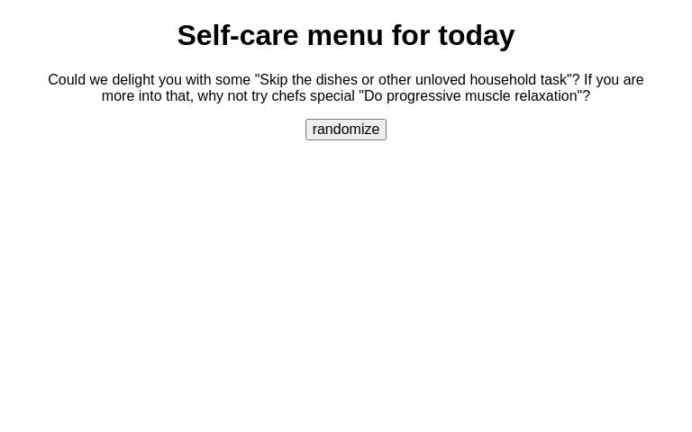 Self-care menu for today ― Perchance Generator