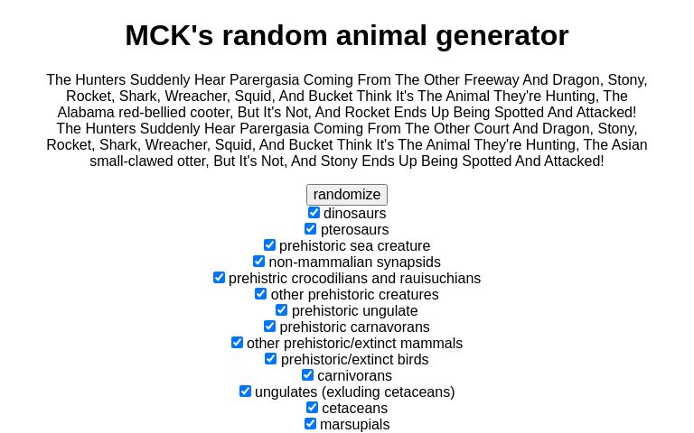 MCK's random animal generator