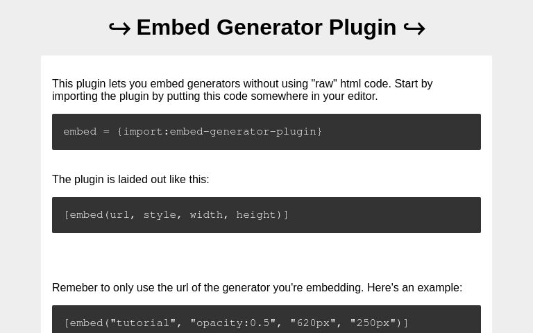 ↪︎ Embed Generator Plugin ↪︎