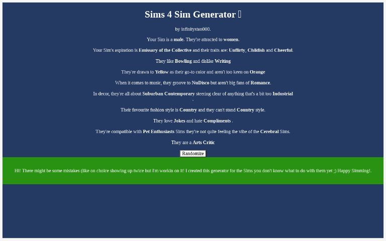 Sims 4 Sim Generator 💚
