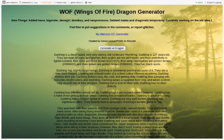 WOF (Wings Of Fire) Dragon Generator