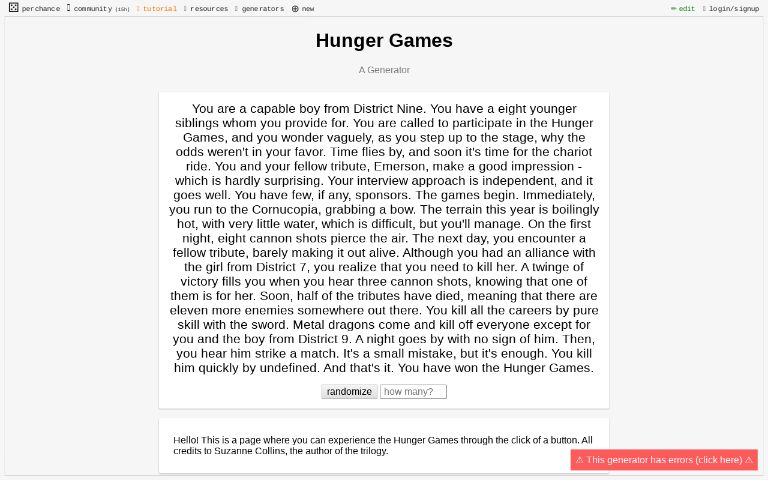 Hunger Games ― Perchance Generator