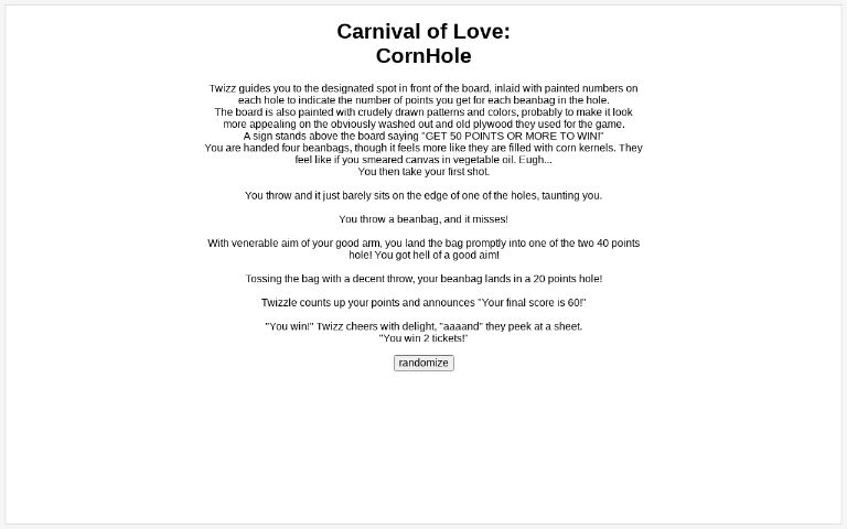 Carnival of Love:CornHole ― Perchance Generator