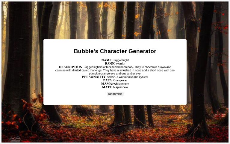 Bubble's Character Generator