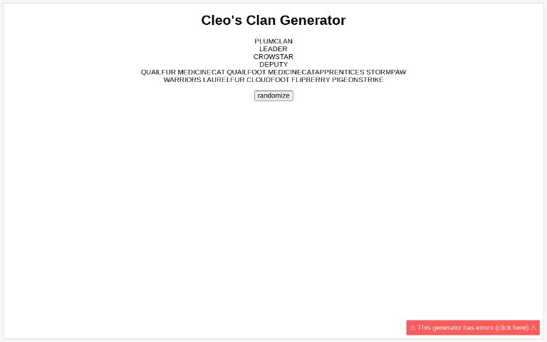 Cleo's Clan Generator
