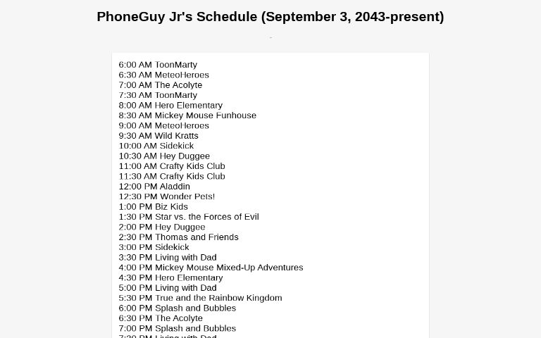 PhoneGuy Jr's Schedule (September 3, 2043-present) ― Perchance Generator