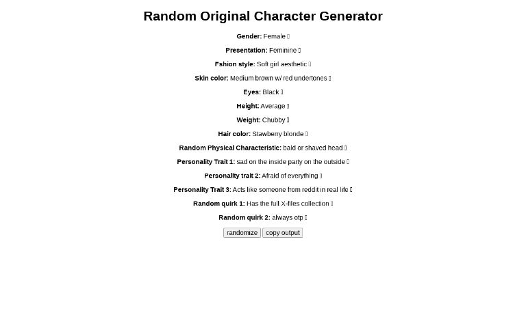 Random Original Character Generator