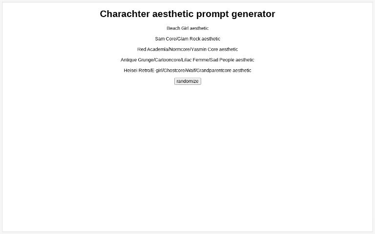 Charachter aesthetic prompt generator