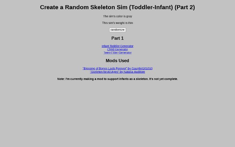 Create a Random Skeleton Sim (Toddler-Infant) (Part 2) ― Perchance ...