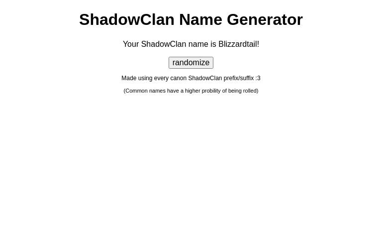 ShadowClan Name Generator