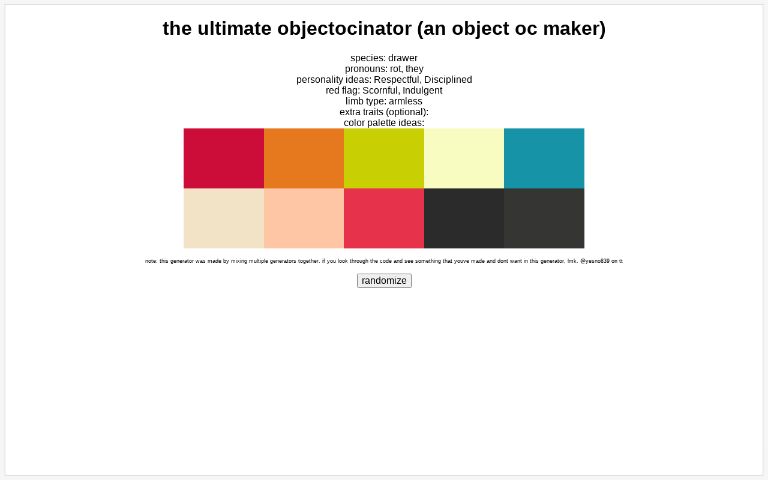 the ultimate objectocinator (an object oc maker) ― Perchance Generator