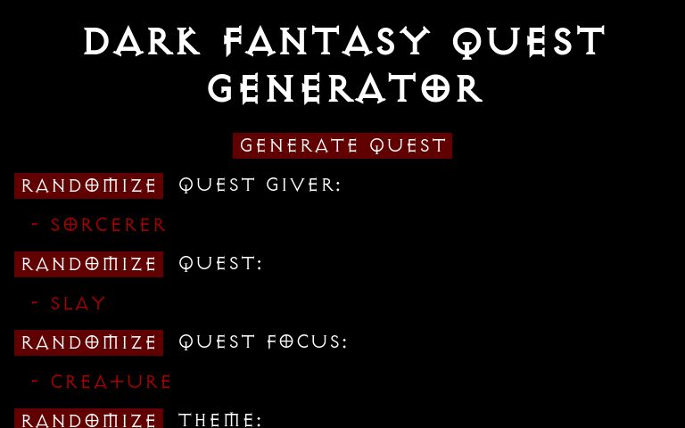 DARK FANTASY QUEST GENERATOR