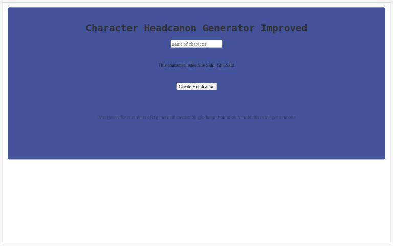 Character Headcanon Generator Improved