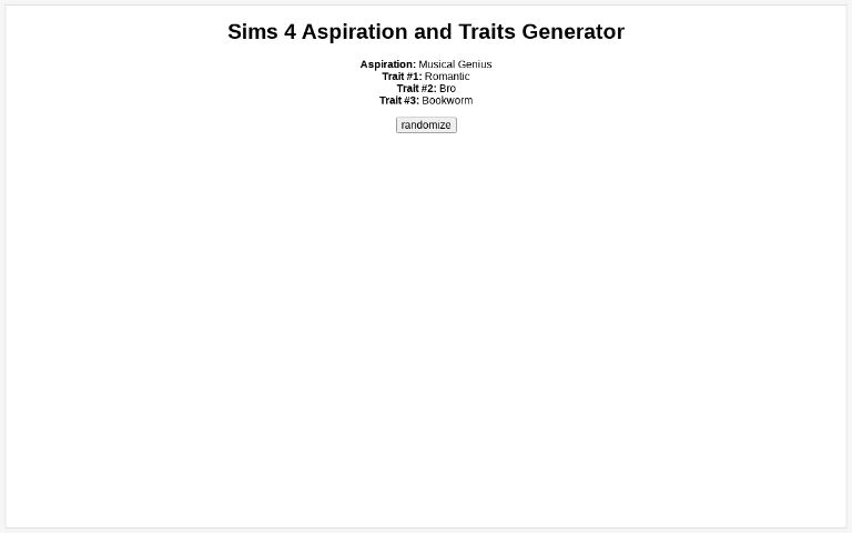 Sims 4 Aspiration and Traits Generator