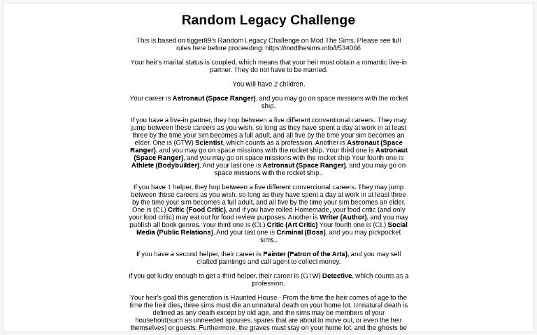 Random Legacy Challenge ― Perchance Generator
