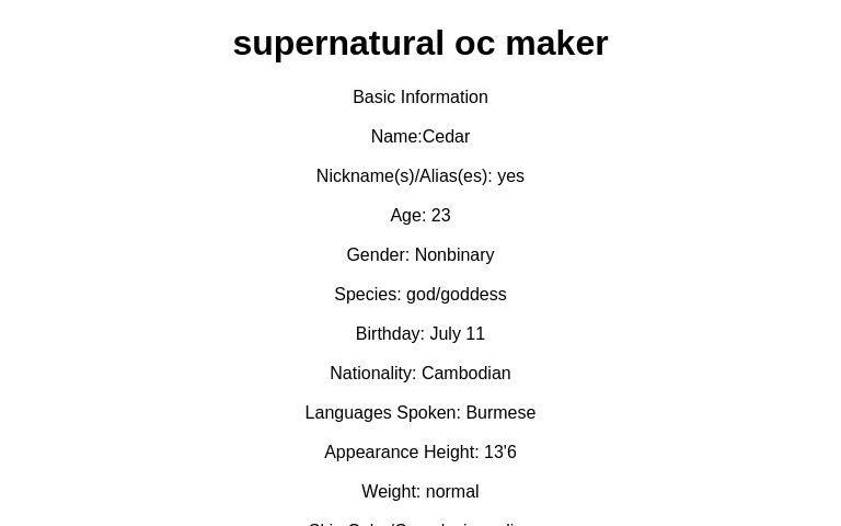 supernatural oc maker ― Perchance Generator