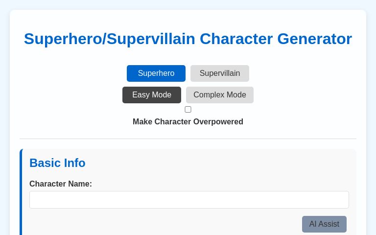 Superhero/Supervillain Character Generator