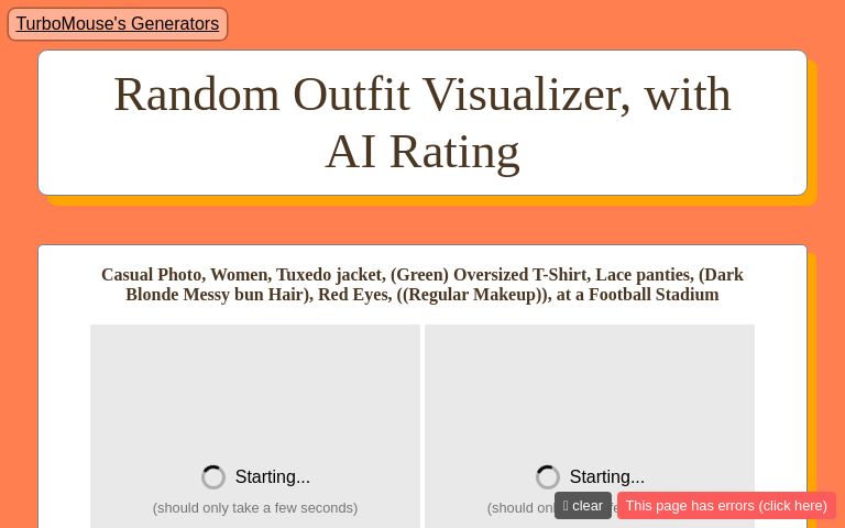 Random Outfit Visualizer, with AI Rating ― Perchance Generator