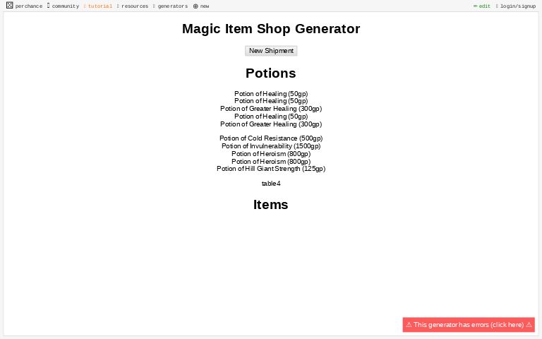 Magic Item Shop Generator