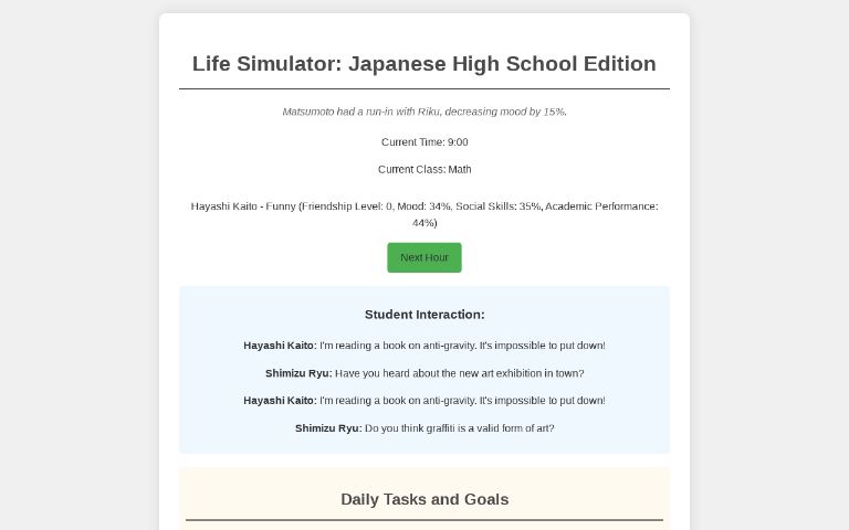 Life Simulator: Japanese High School Edition ― Perchance Generator