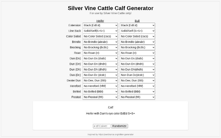 Silver Vine Cattle Calf Generator
