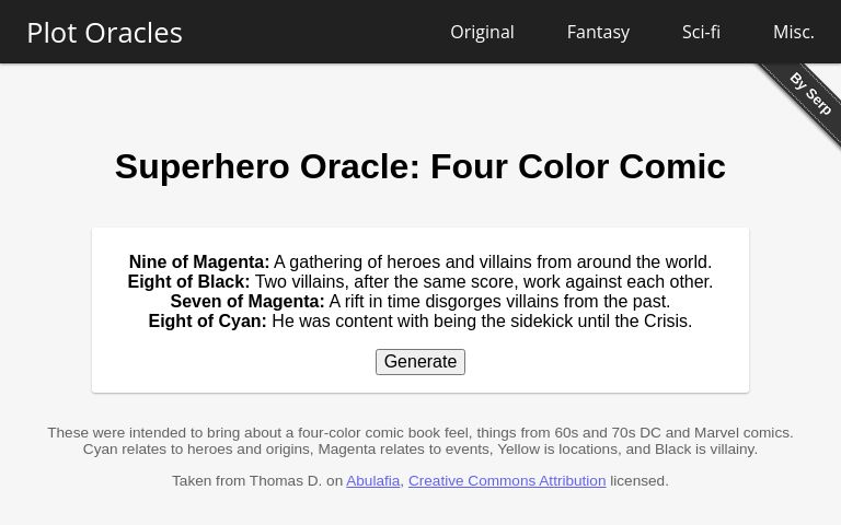 Superhero Oracle: Four Color Comic ― Perchance Generator