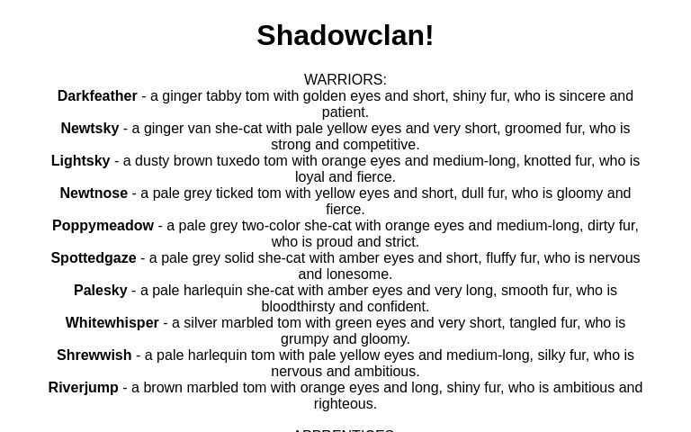 Shadowclan! ― Perchance Generator