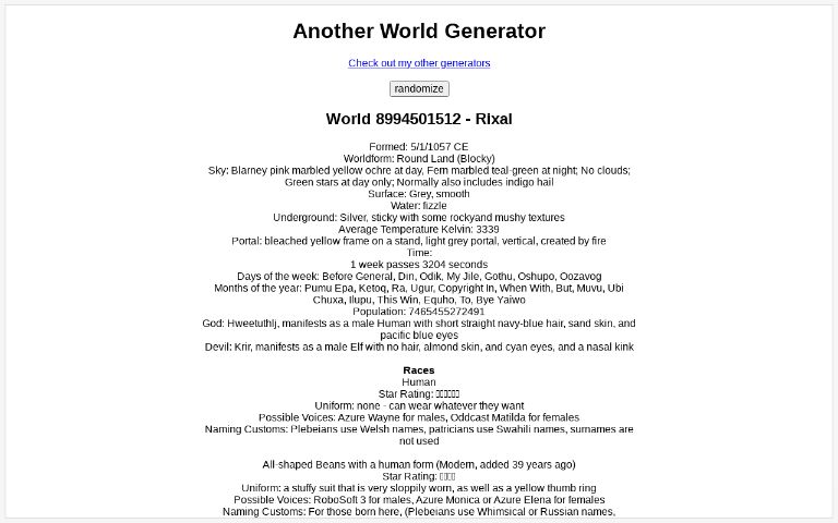Another World Generator
