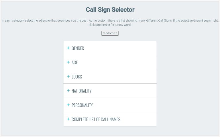 Call Sign Selector ― Perchance Generator